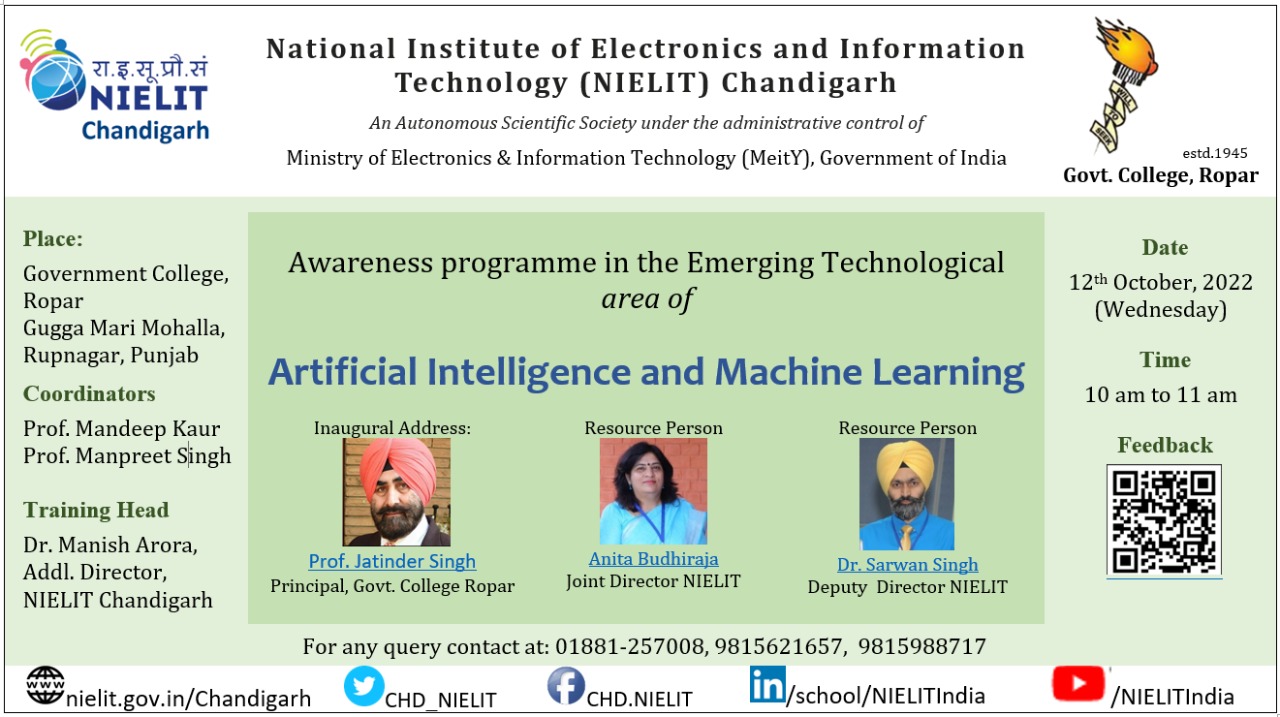 Workshop on "Artificial Intelligence and Machine Learning" at Government College, Ropar ...