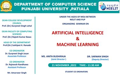 Seminar on “Artificial Intelligence and Machine Learning" on 21st November, 2022 | Government of ...
